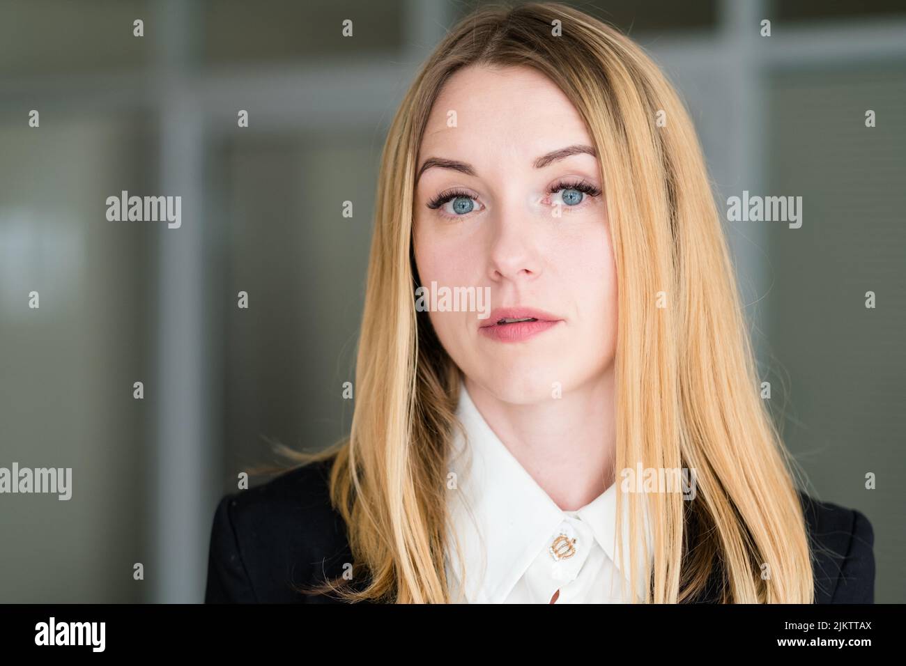 emotion face pensive serious woman business lady Stock Photo - Alamy