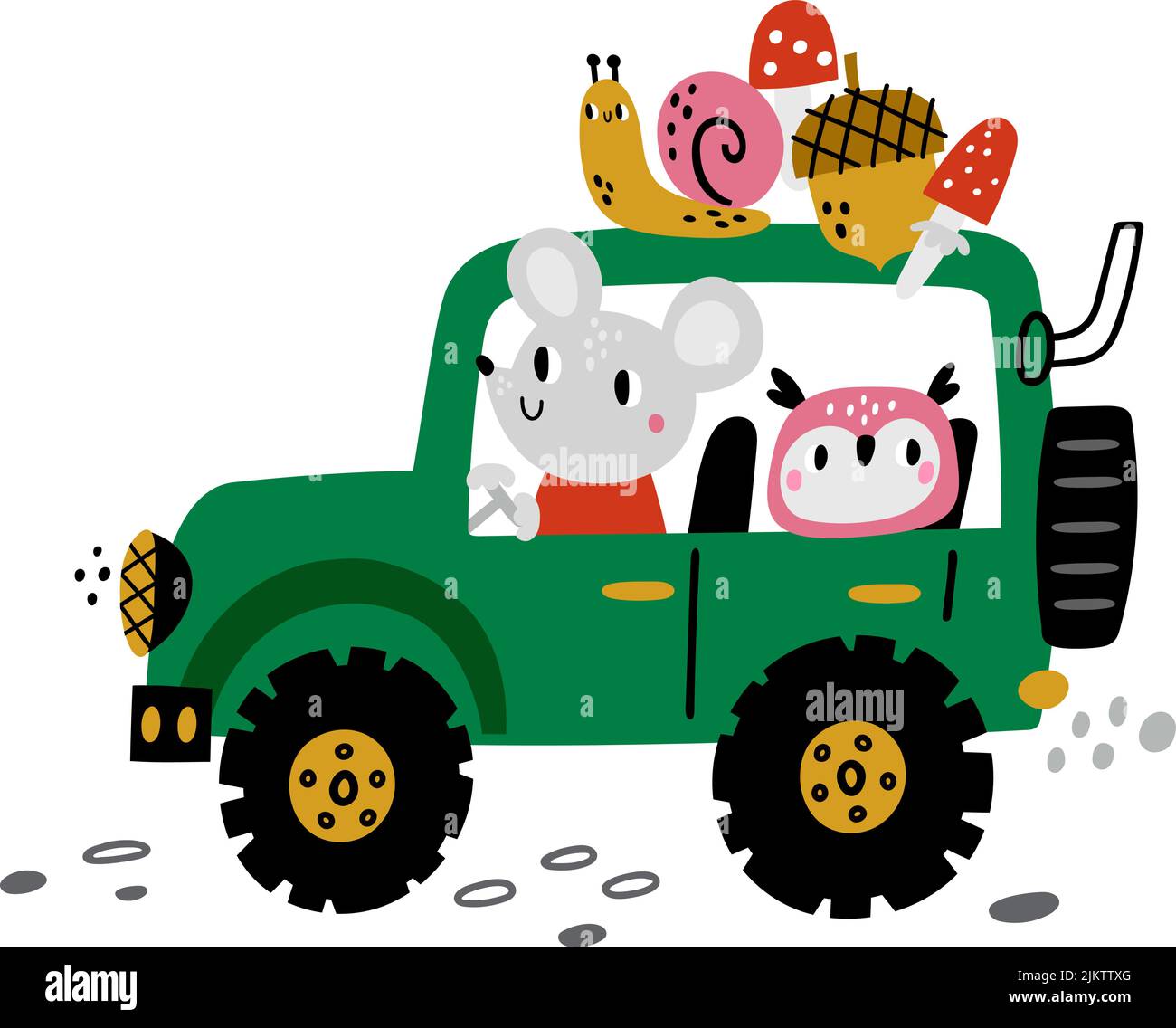 Forest animals traveling in green offroad car. Cute kid print Stock ...