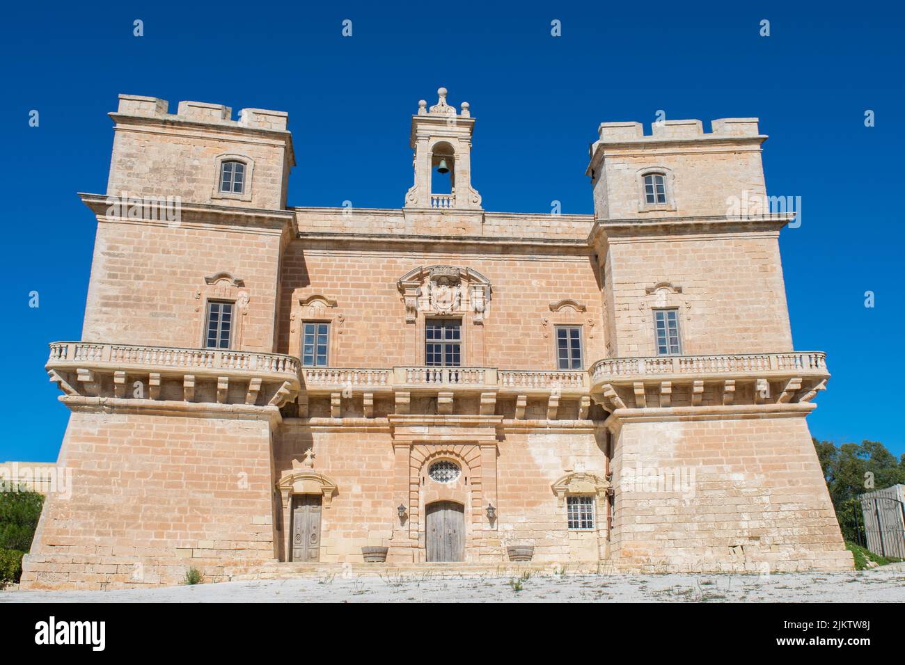 The facade of Selmun Palace or Selmun Tower, a villa built in baroque ...
