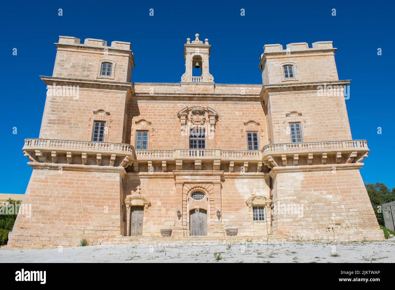 The facade of Selmun Palace or Selmun Tower, a villa built in baroque ...