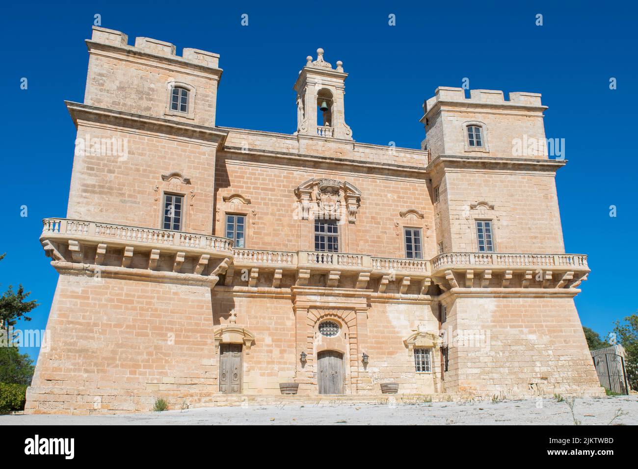 The facade of Selmun Palace or Selmun Tower, a villa built in baroque ...