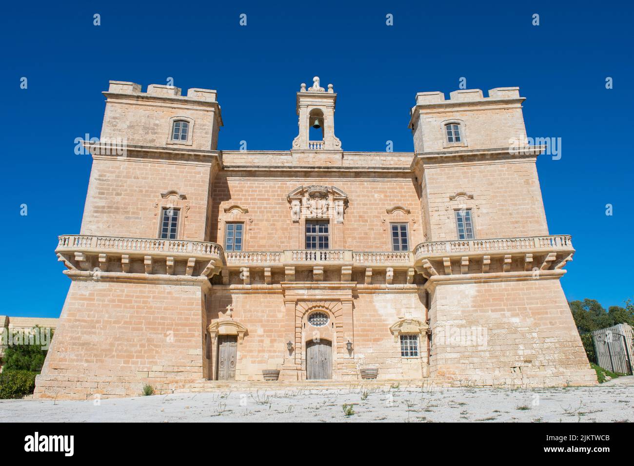 The facade of Selmun Palace or Selmun Tower, a villa built in baroque ...