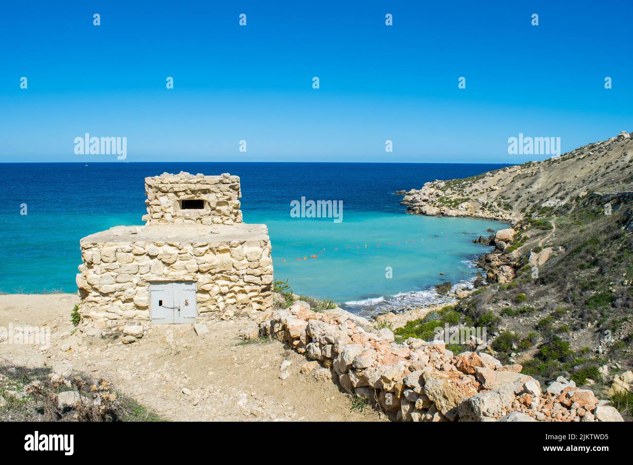 Old military beach post guarding Imgiebah Bay, near Selmun, Mellieha ...