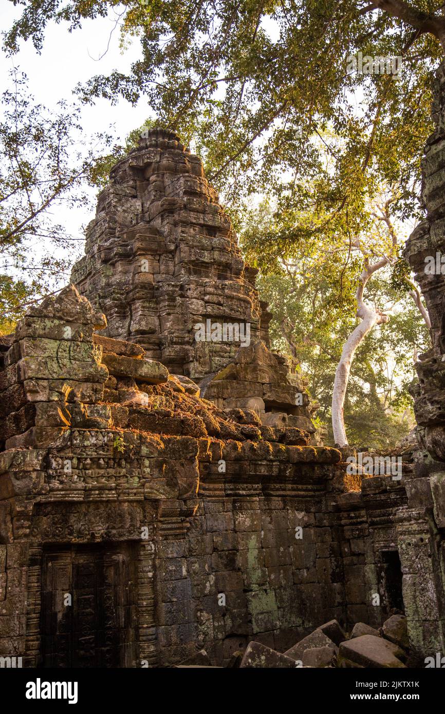 A vertical shot of the historic Angkor Water Temple in Asia Stock Photo ...