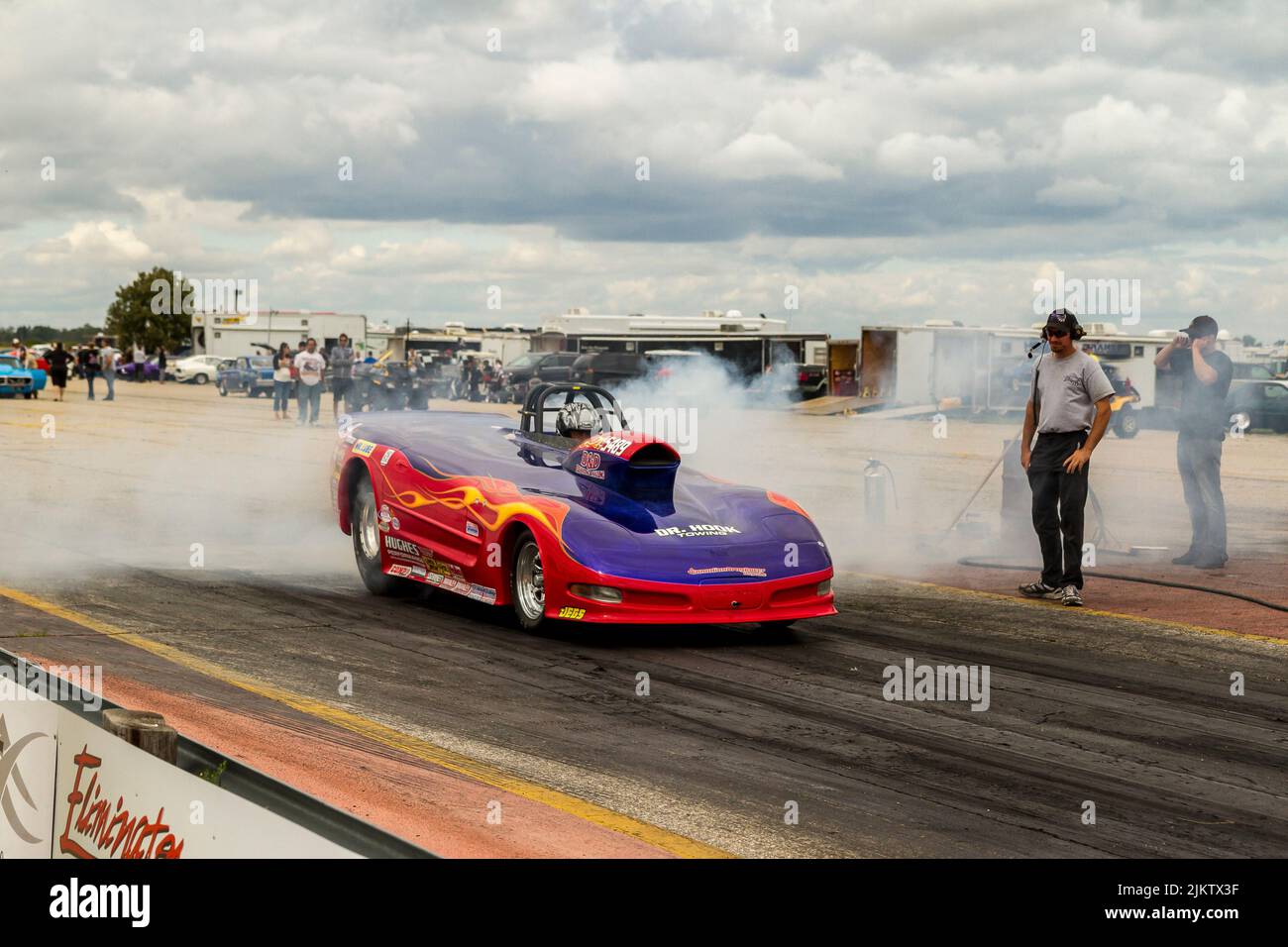 Funny car doing a burnout at the Gimli motor sport raceway Stock Photo ...