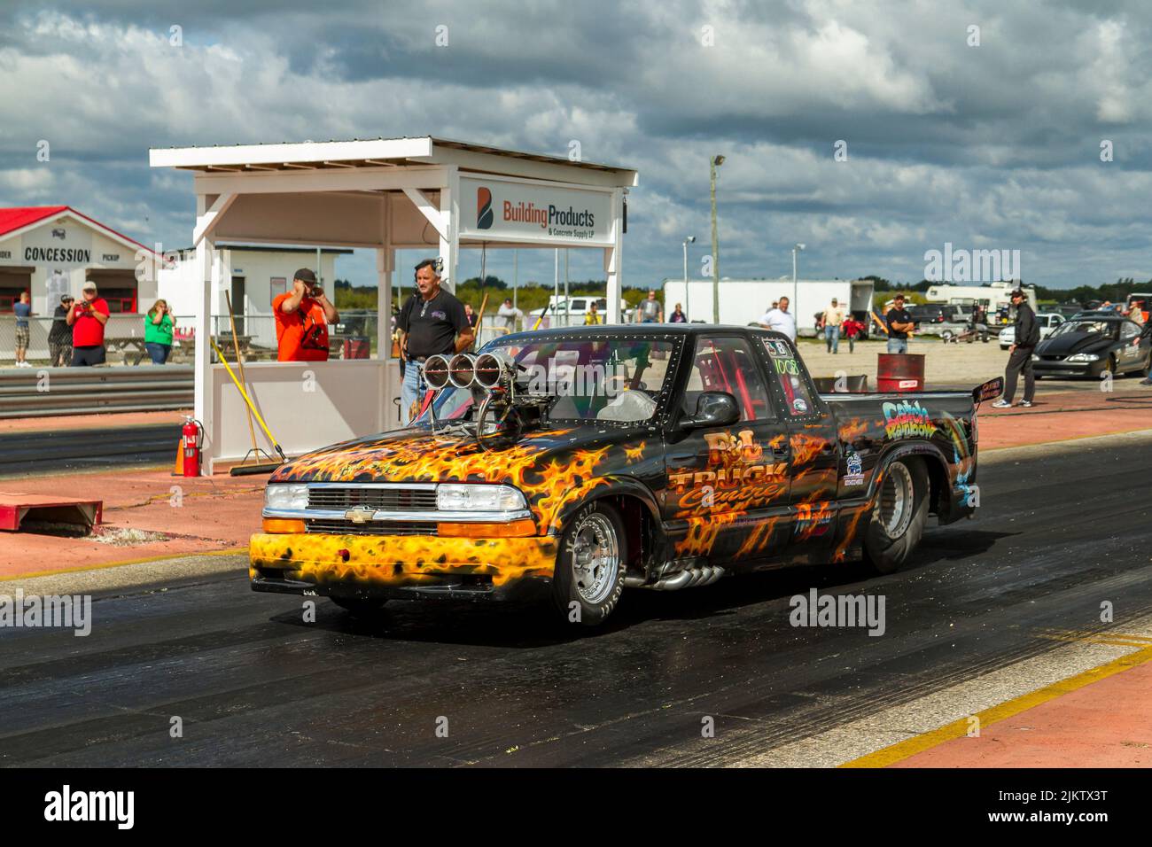 race truck at the starting line of a drag race at Gimli motor speedway ...