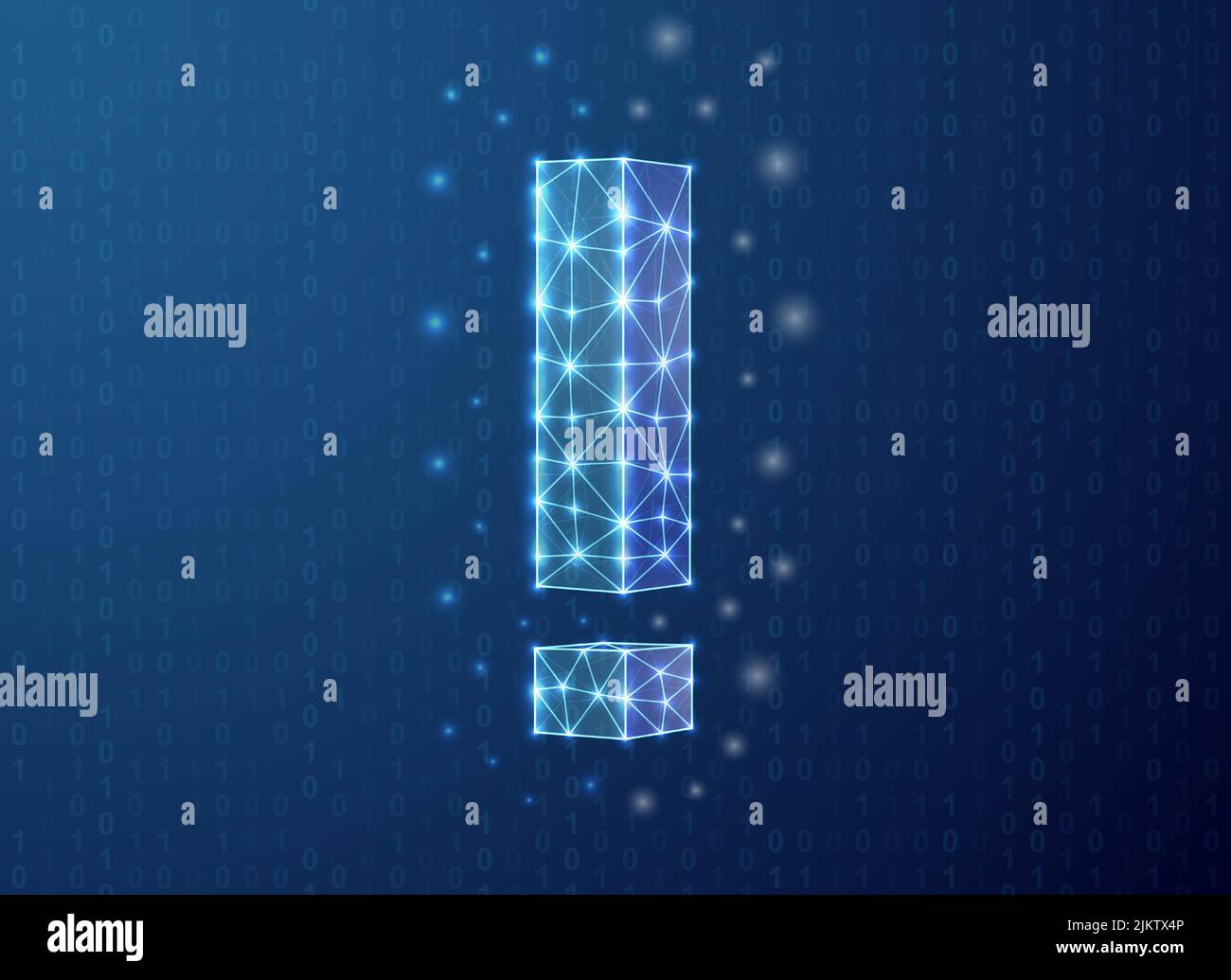Exclamation mark polygonal symbol with binary code background. Alert concept design illustration ...