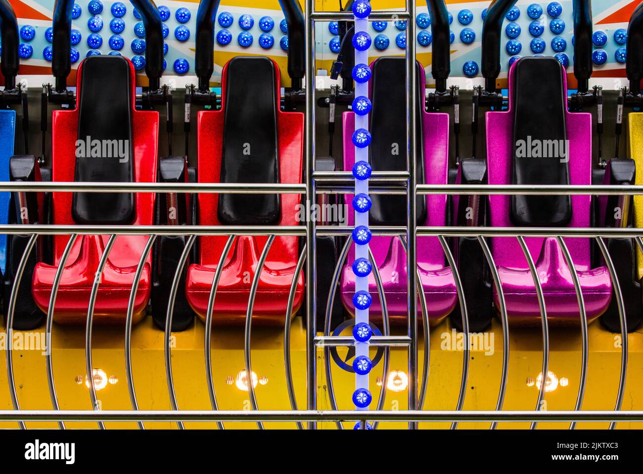 Seats from the 'Miami' ride at Kirtlington Feast funfair. June 2017 ...