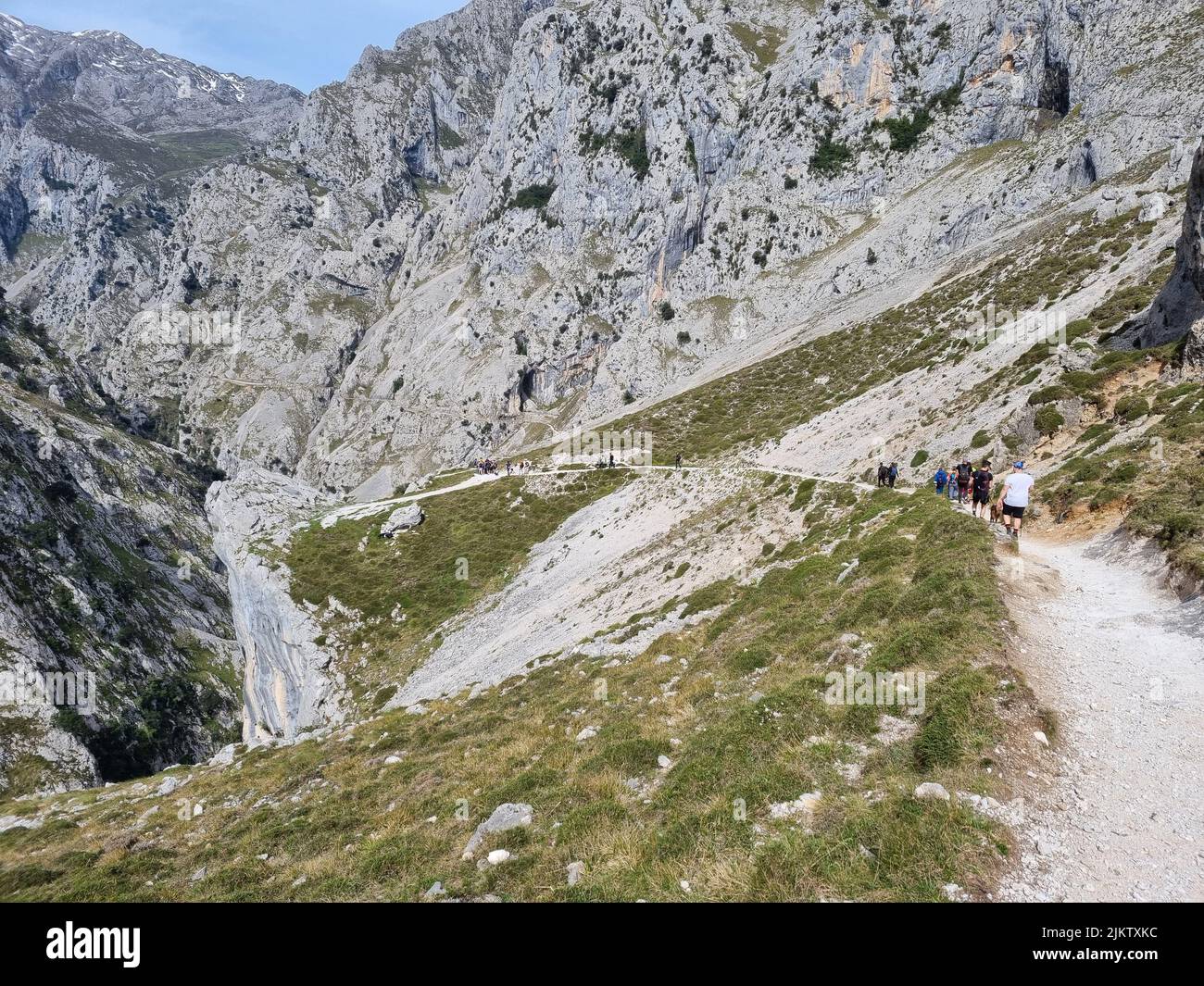 A hiking trail along the mountains of Ruta del Cares, Picos de Europa ...