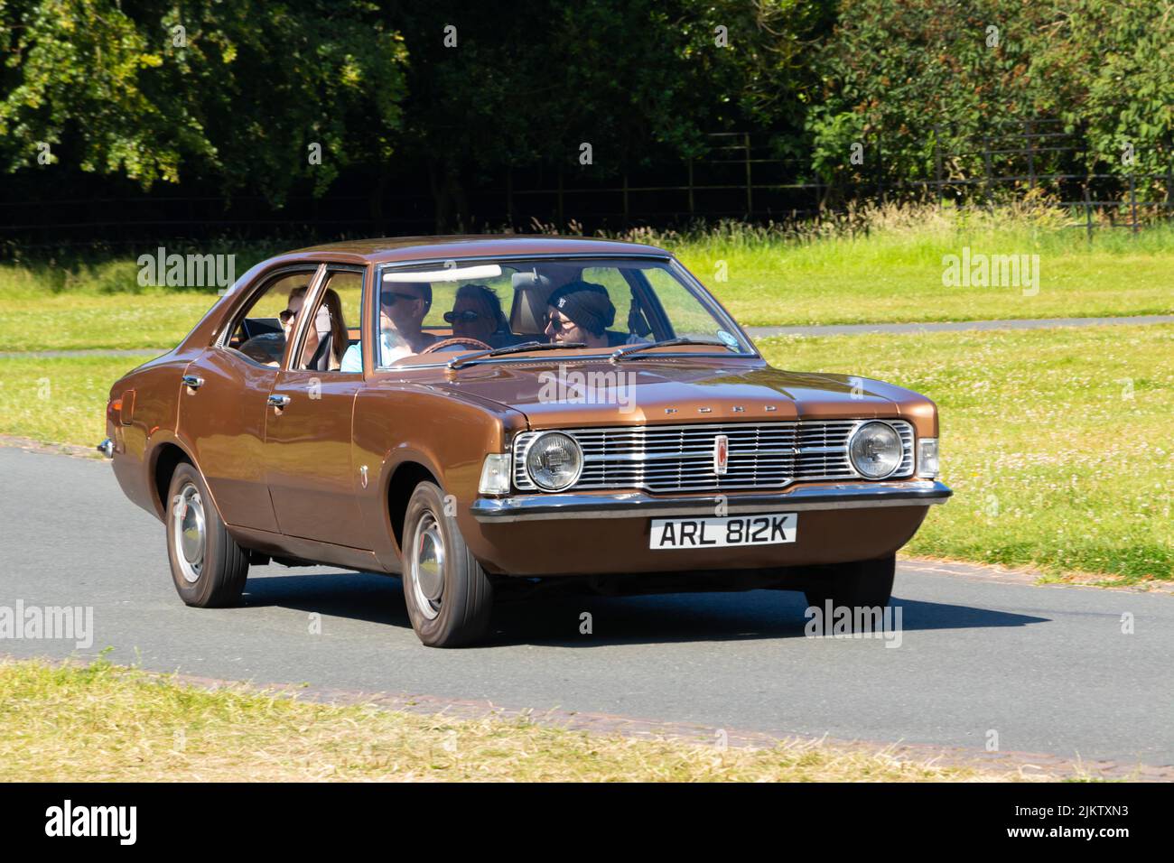 front view of classic vintage metallic brown 1970s 1971 Ford Cortina ...