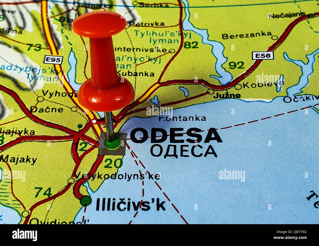 A closeup of a red pin on the map the Odesa city in Ukraine Stock Photo - Alamy