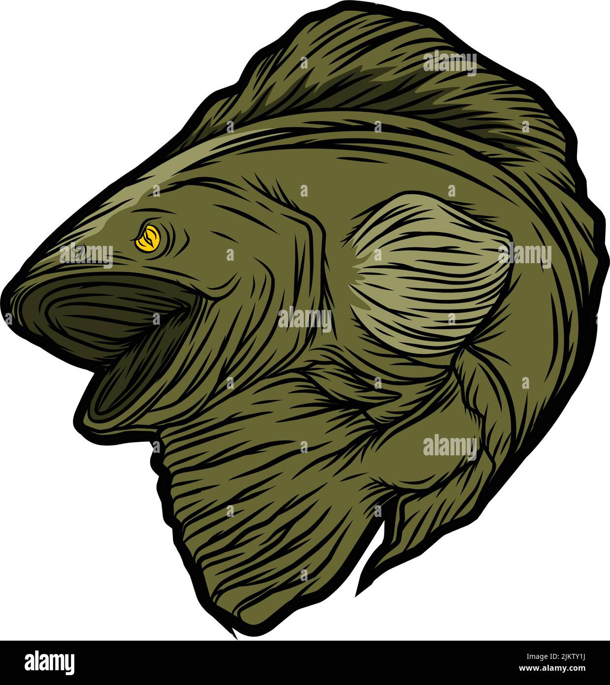 A logo design of a green Walleye fish isolated on a white background ...