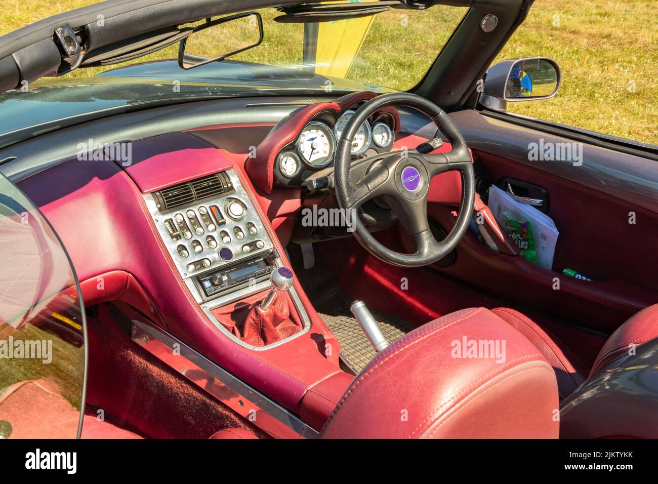 red leather interior of rare jensen sV-8 sports car Stock Photo - Alamy