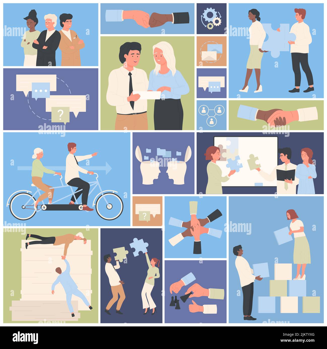 Business meeting organization and teamwork set vector illustration ...