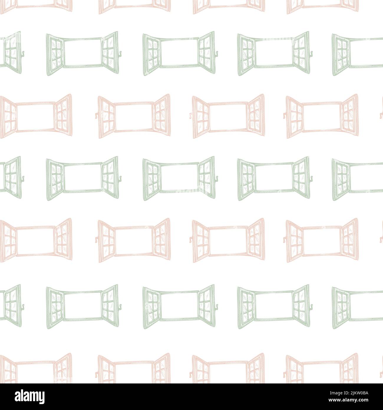 Windows engraved seamless pattern. Retro frame glass window hand drawn ...