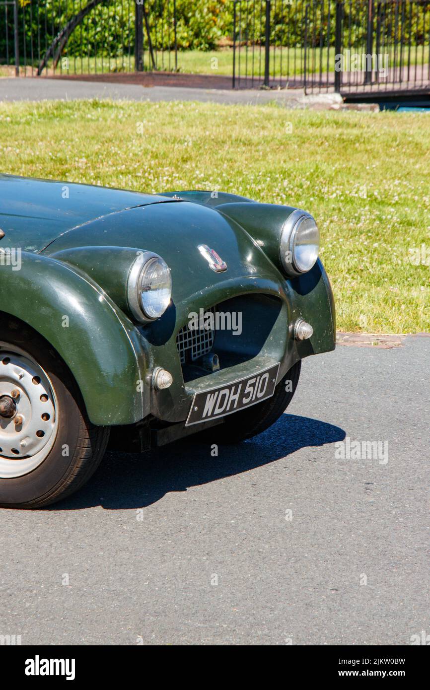 front end of green vintage 1950s triumph TR2 Stock Photo - Alamy