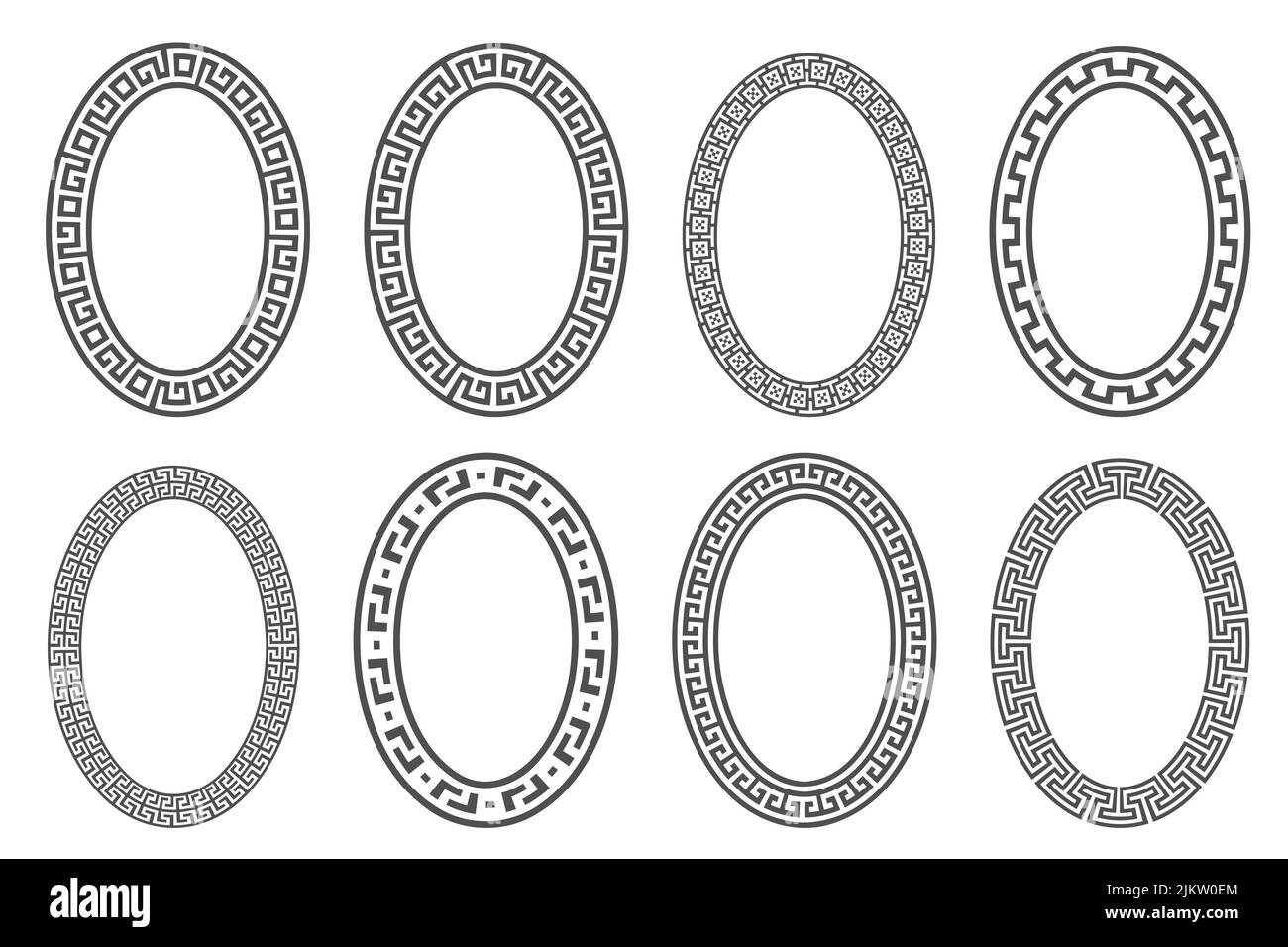 Greek key oval frame set. Circle borders with meander ornaments ...