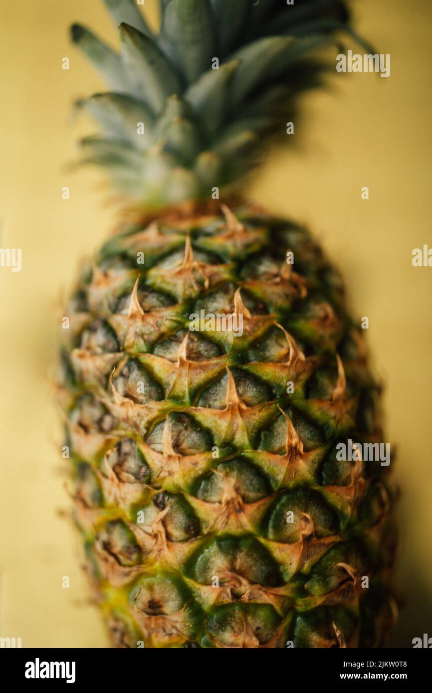 whole ripe pineapple on golden background Stock Photo - Alamy