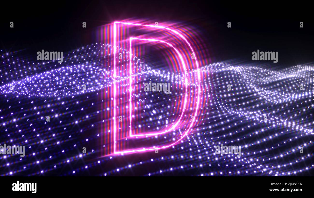 Glowing isolated pink letters and symbols over a dark, mountain like ...