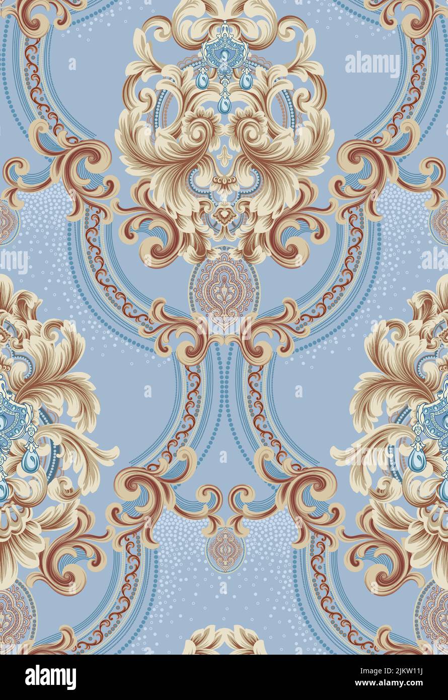 An illustration of an ornate seamless pattern for square stitch in blue ...