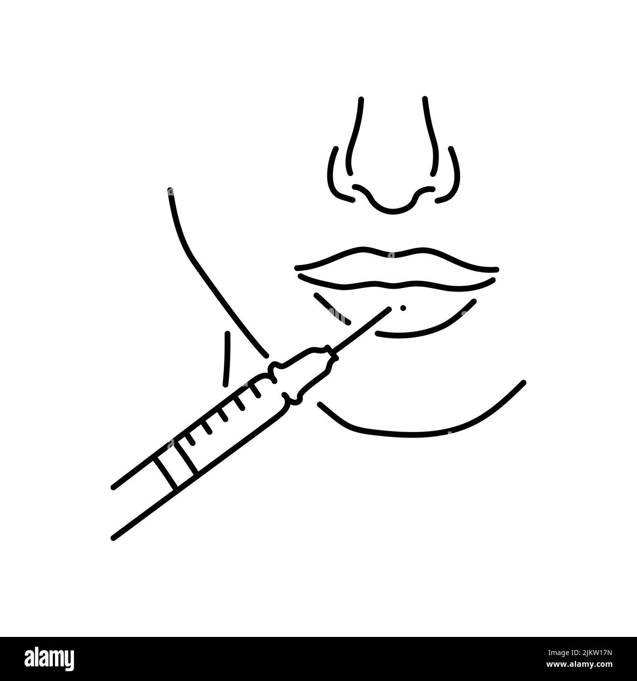 Lips augmentation color line illustration. Hyaluronic injection ...