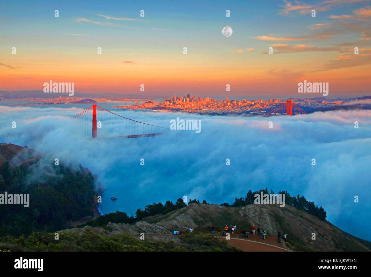 An incredible fog over Golden Gate Bridge in San Francisco, California ...