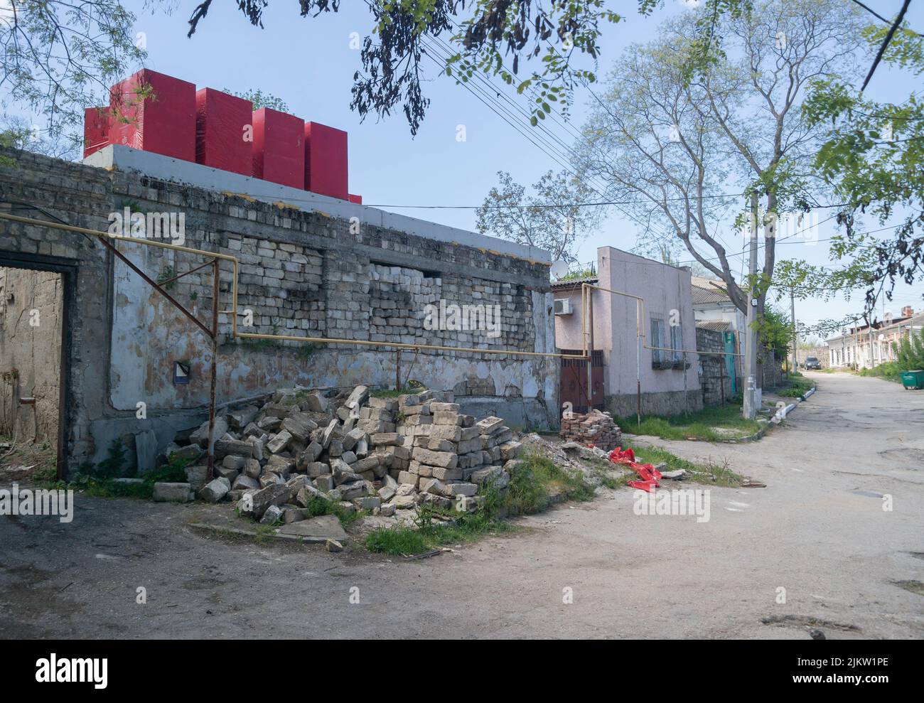 Building a house, a mountain of stone blocks Stock Photo - Alamy