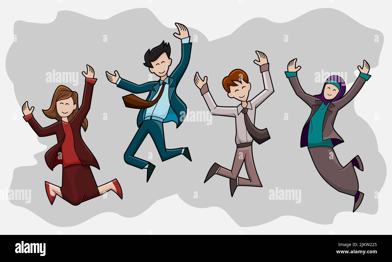 The view of cartoon characters jumping - diversity concept Stock Vector ...
