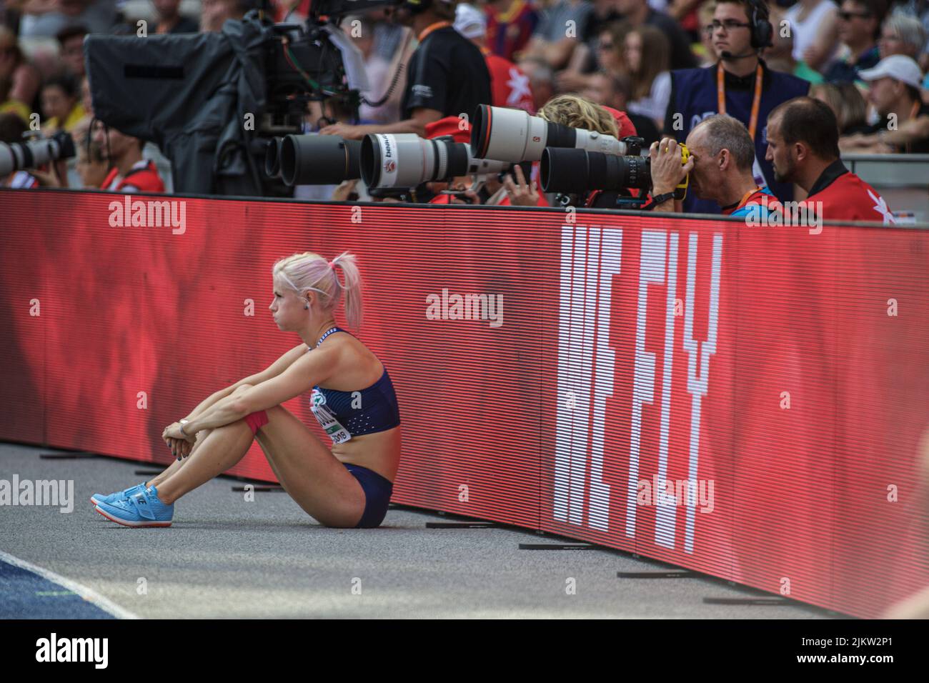 Mari Klaup-Mccoll participating in the high jump at the European ...