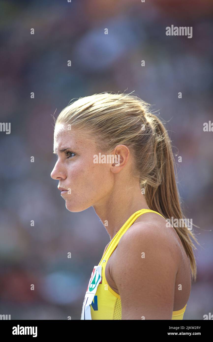 Lisa Linnell participating in the high jump at the European Athletics ...