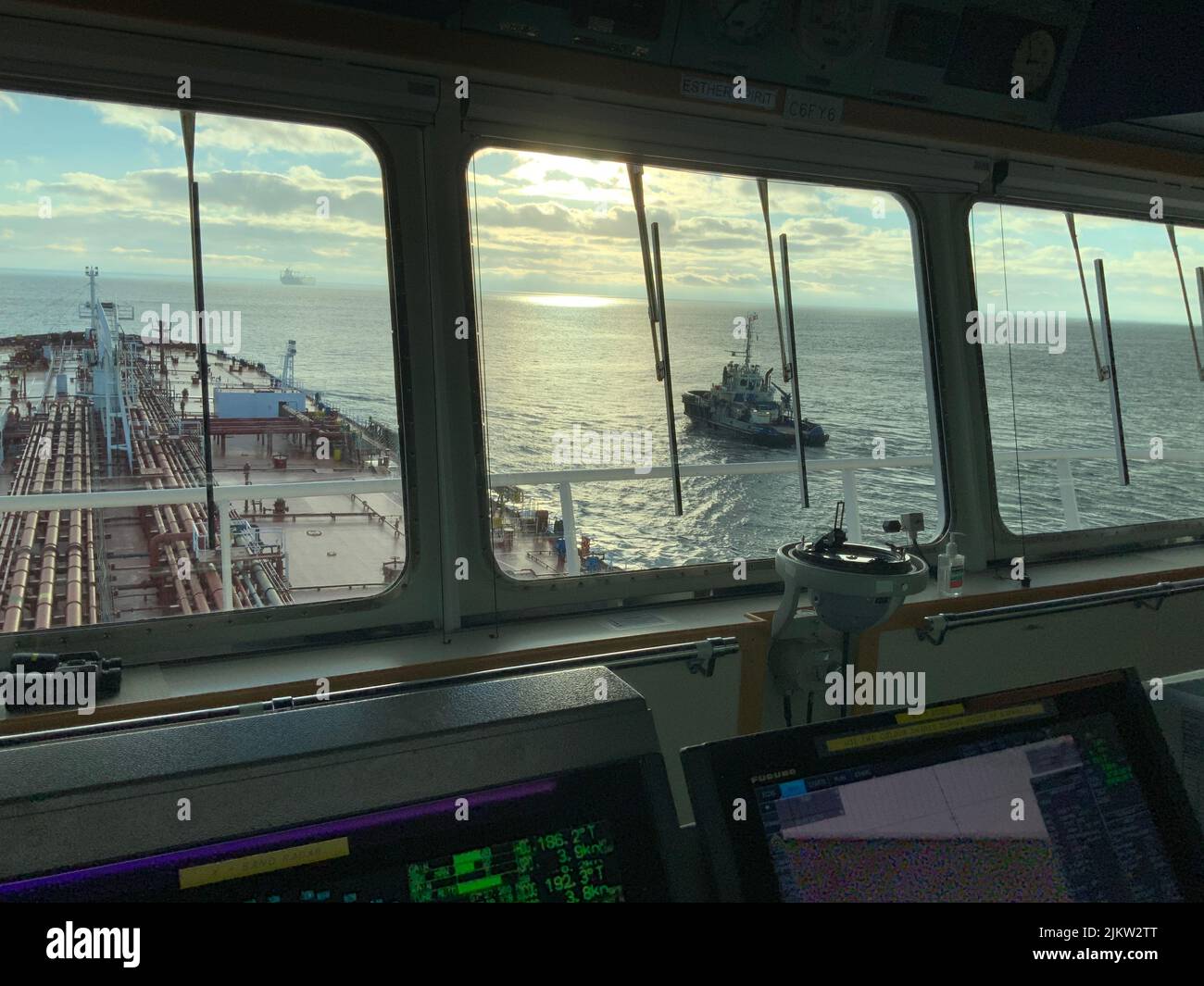 An inside view to tugboat after ship to ship operation Stock Photo - Alamy