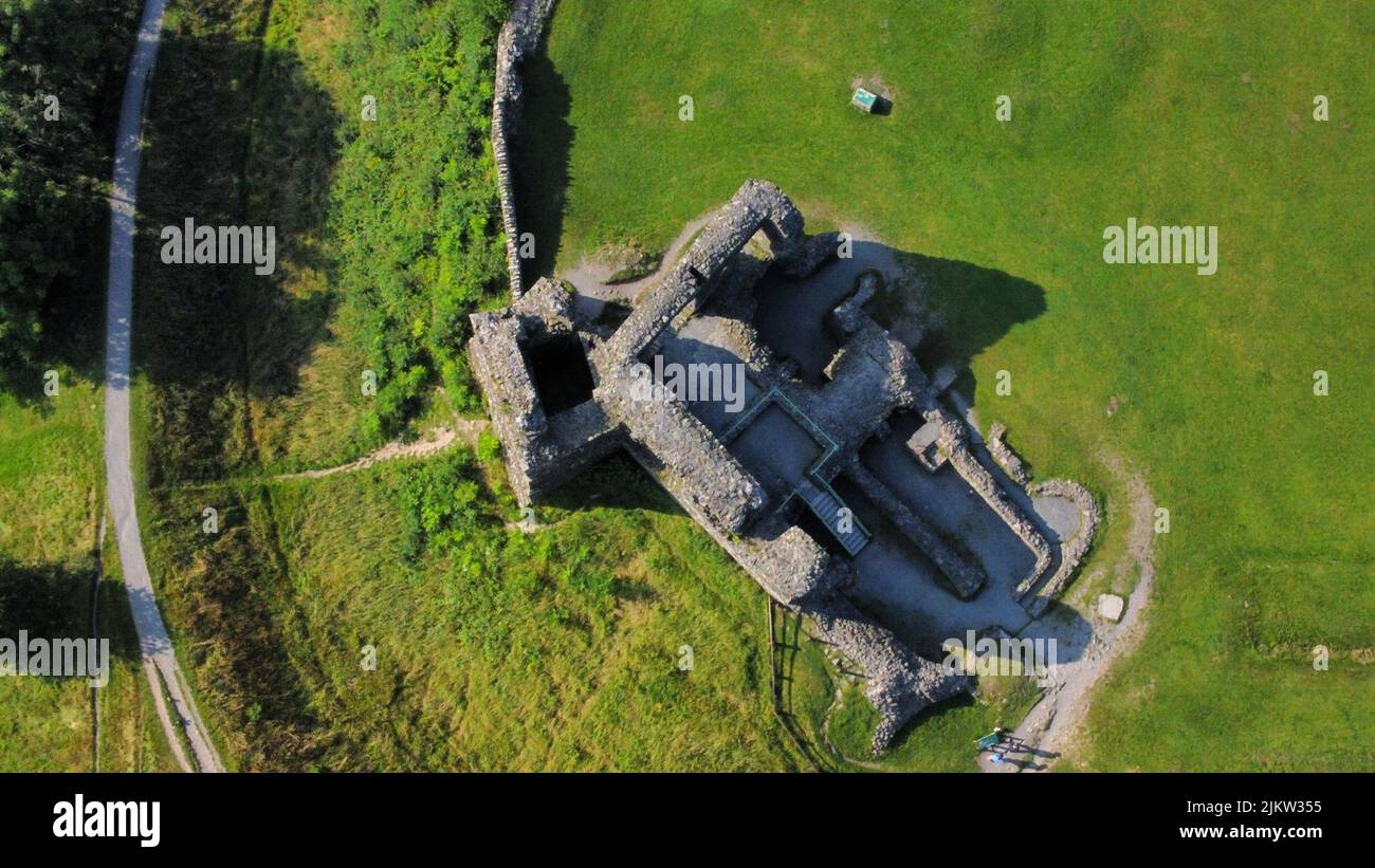 A bird's eye view of Kendal castle surrounded by greenery fields Stock ...