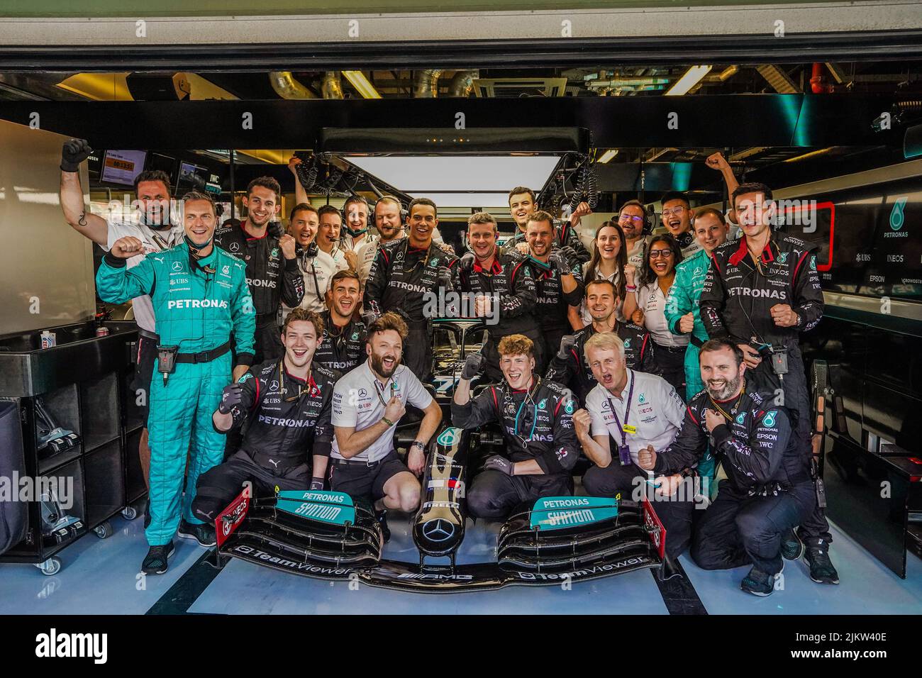 The Mercedes AMG Petronas F1 Team taking a group picture at Formula 1 ...
