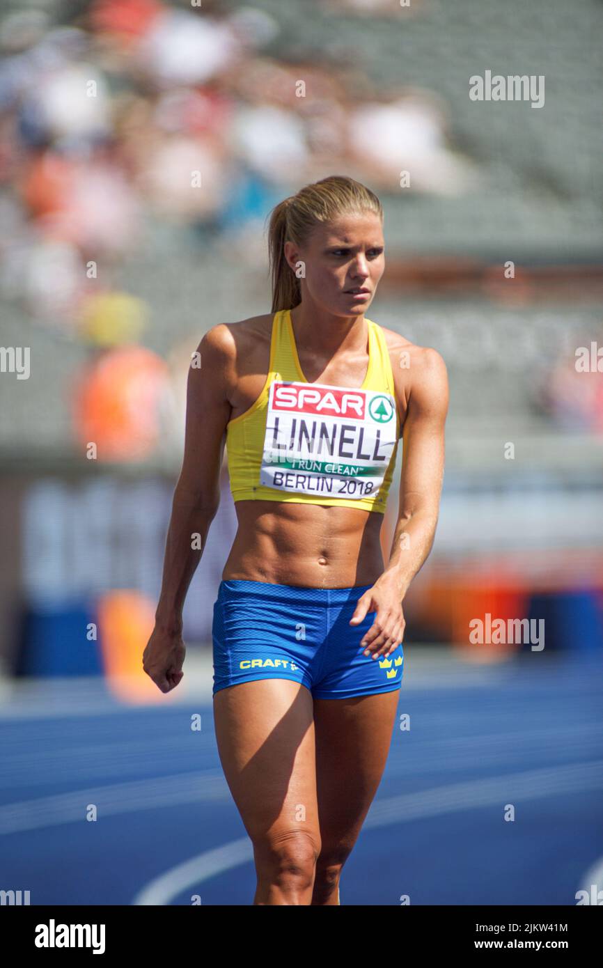 Lisa Linnell participating in the high jump at the European Athletics ...