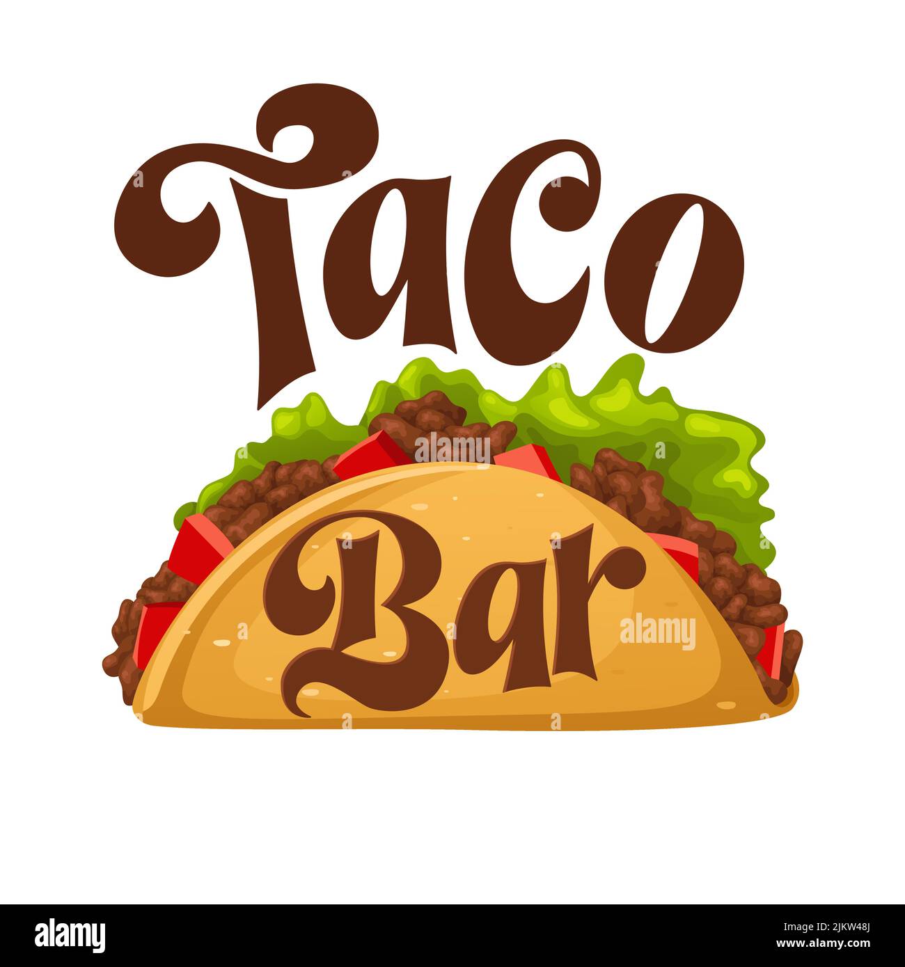 Taco bar with meat and vegetables. Mexican hand drawn lettering quote ...