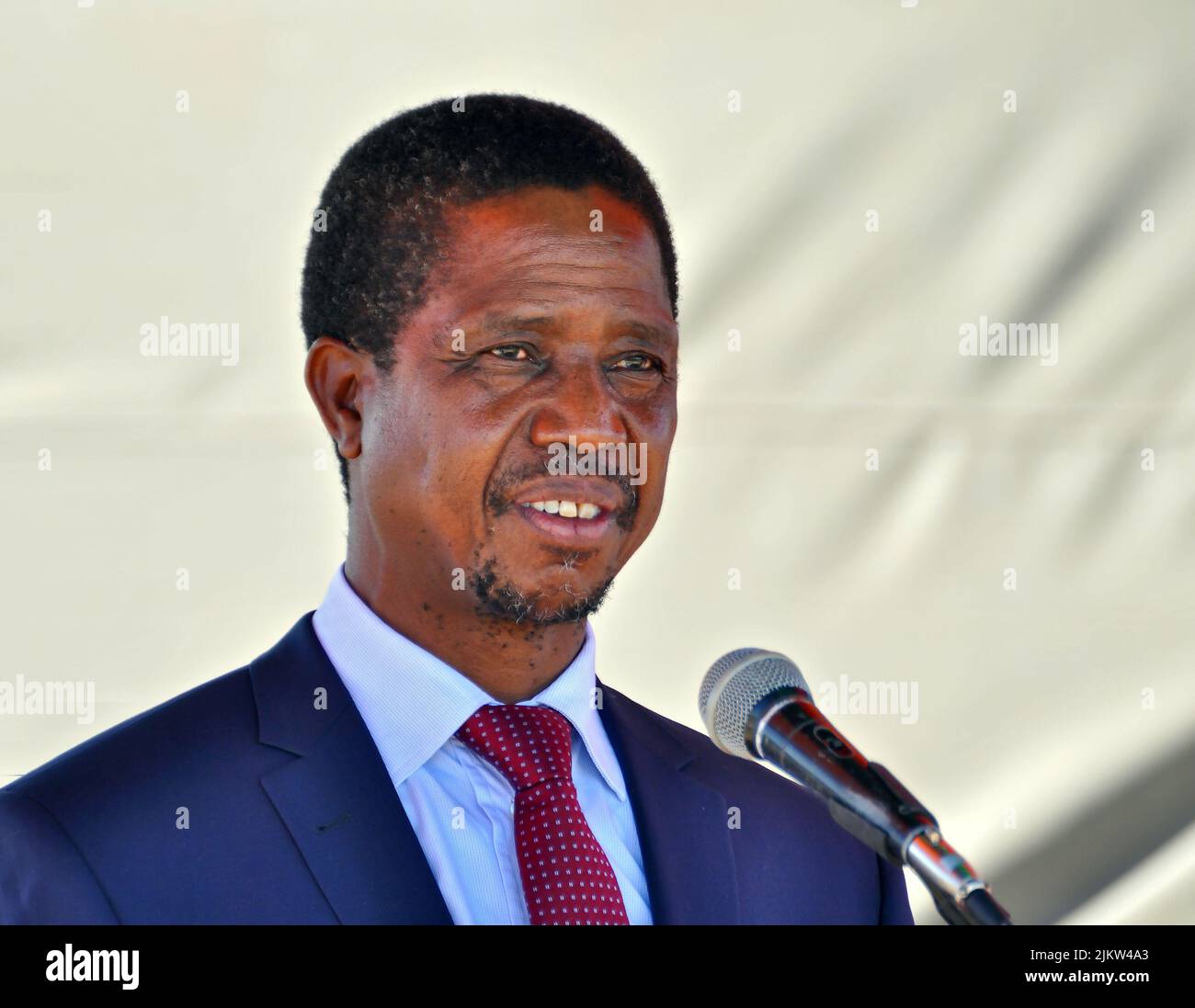 The former Zambian president Edgar Chagwa Lungu giving a speech at the ...