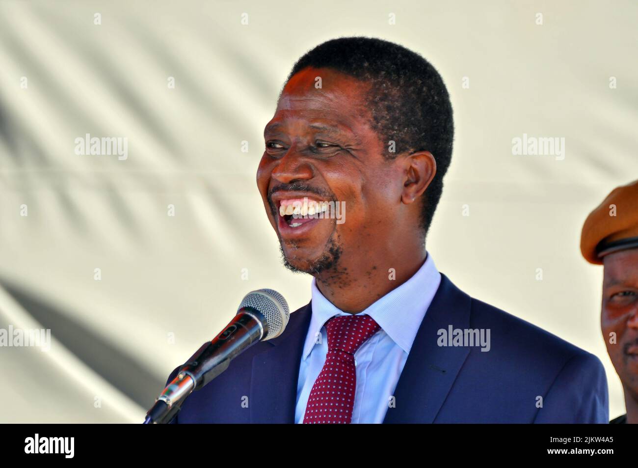 The former Zambian president Edgar Chagwa Lungu giving a speech at the ...