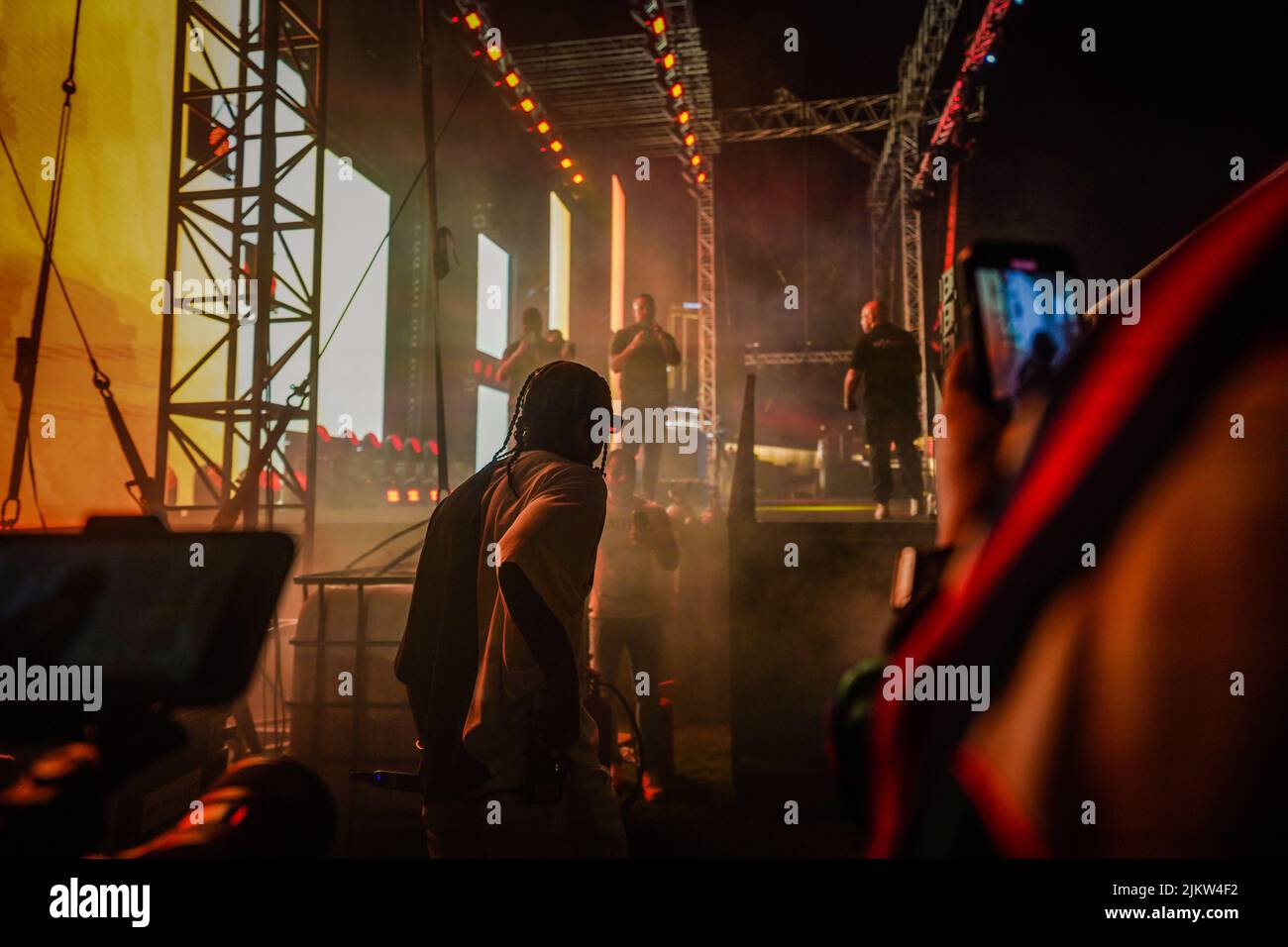 A back view of a rapper Tyga preparing to perform at festival in Dubai ...