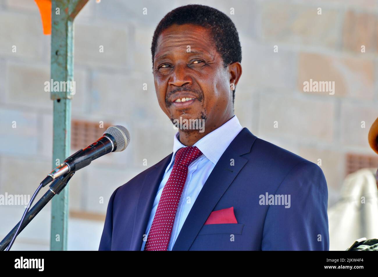 The former Zambian president Edgar Chagwa Lungu giving a speech at the ...