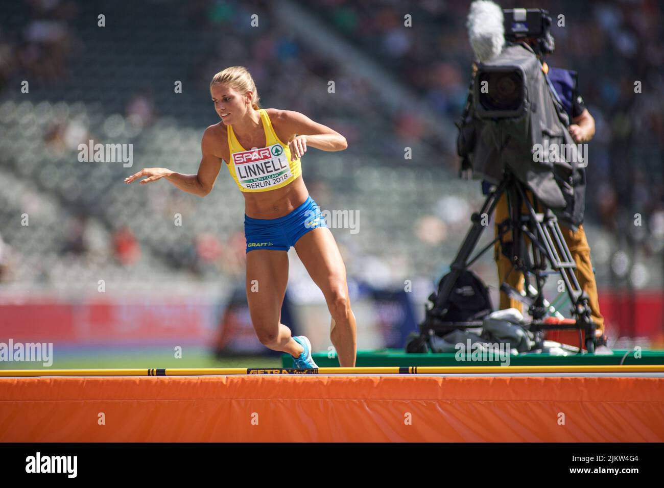 Lisa Linnell participating in the high jump at the European Athletics ...