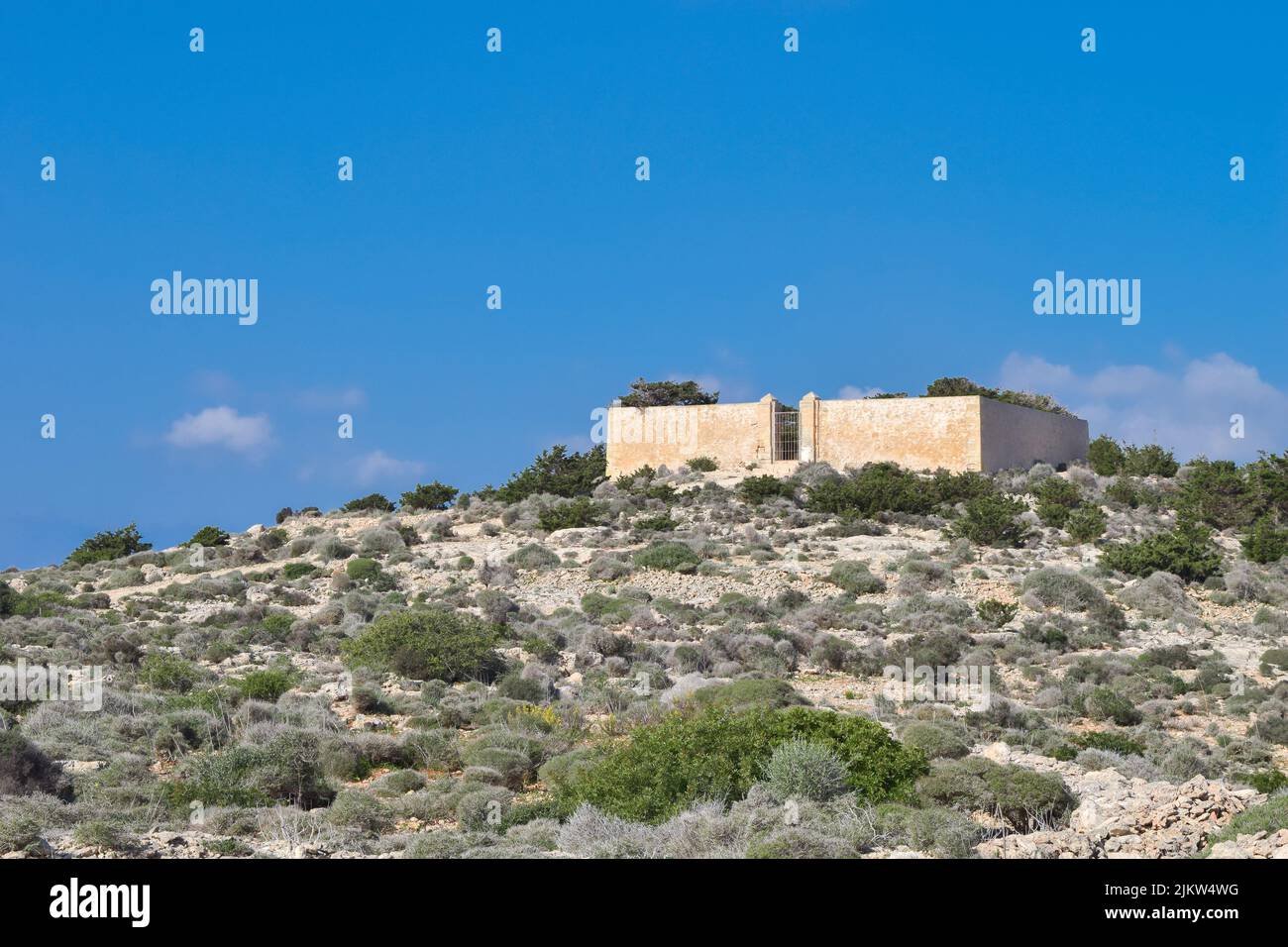 Garigue landscape of the island of Comino in Maltese Islands, and the ...