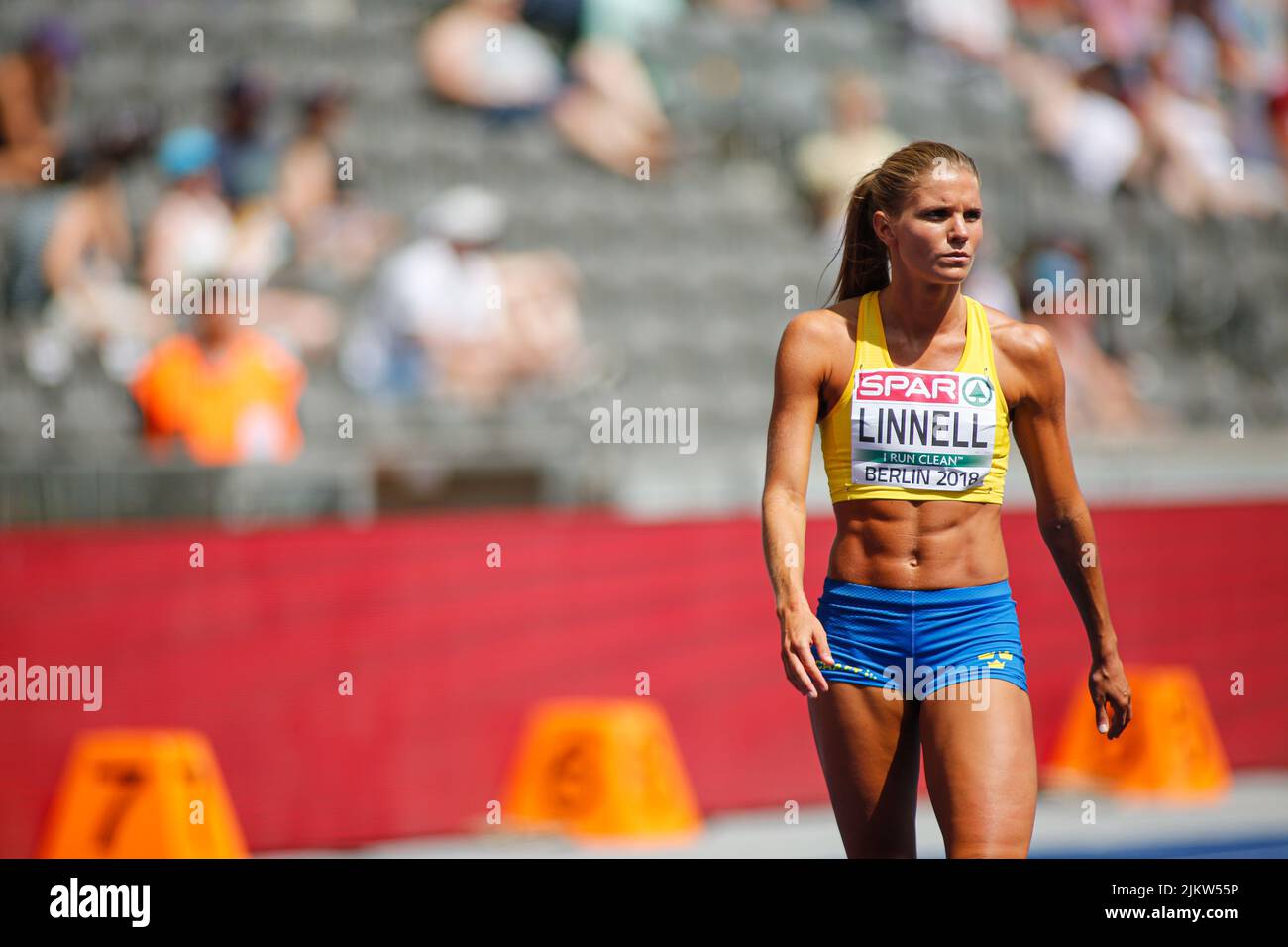 Lisa Linnell participating in the high jump at the European Athletics ...