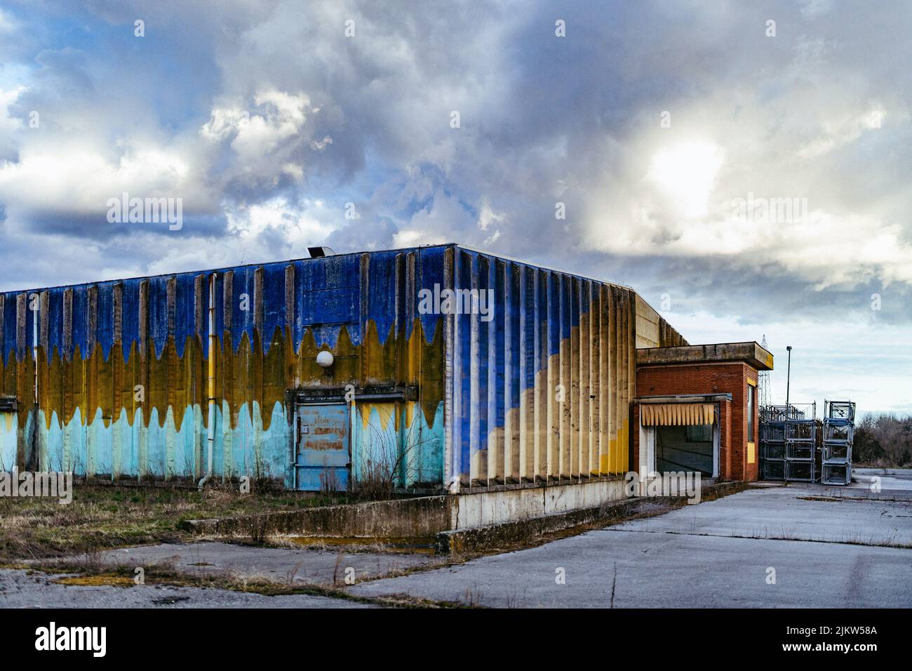 A closeup of a colorful building with a sky background Stock Photo - Alamy