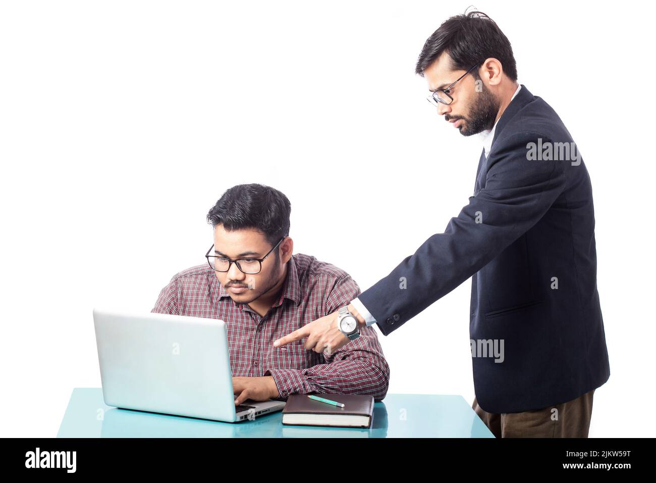 experienced leader giving instructions to the employee on office work ...