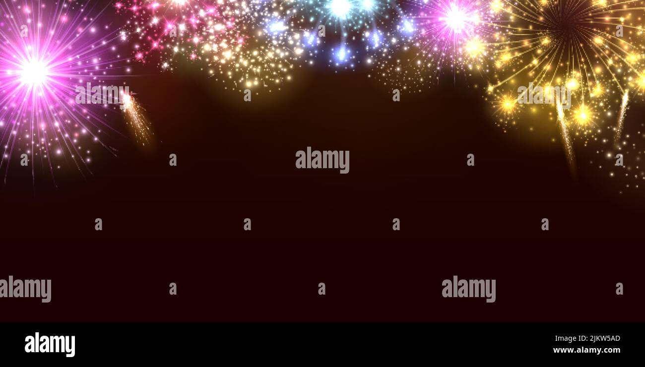 Realistic fireworks background. Pyrotechnics explosions. Holiday ...