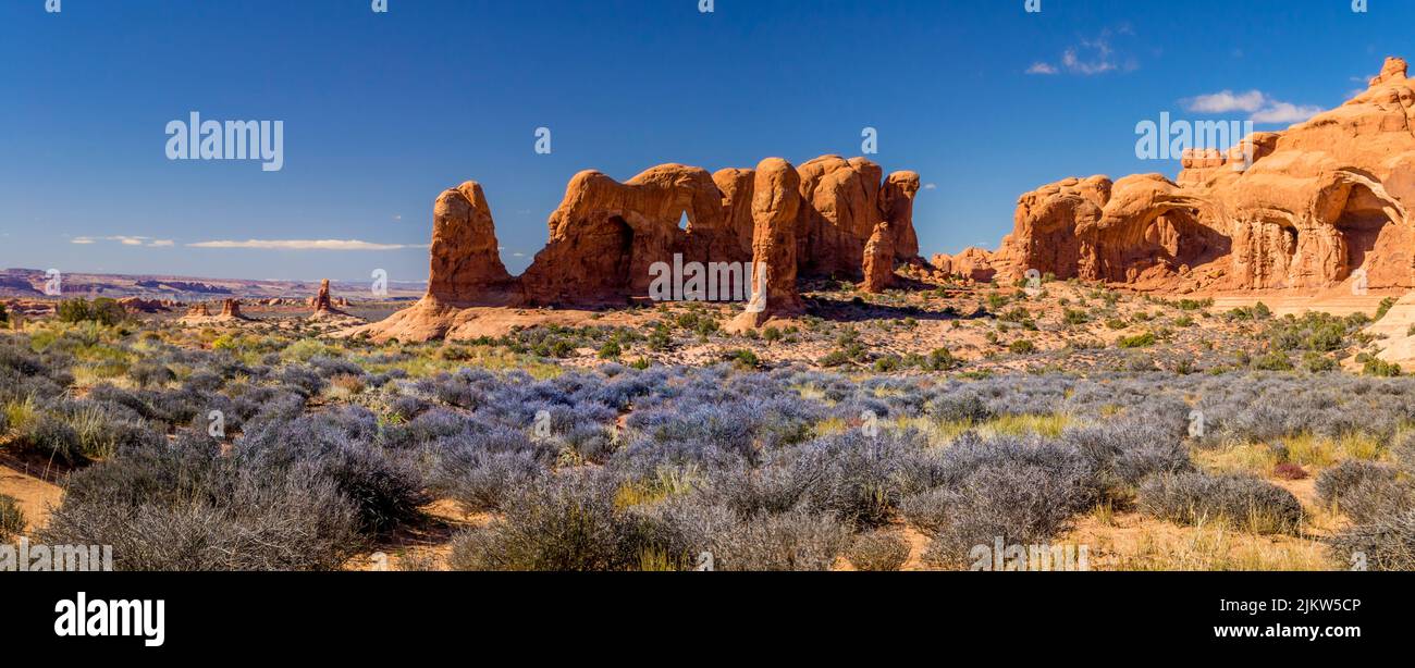 Colorful and vivid panorama landscape at Arches National Park in Utah ...