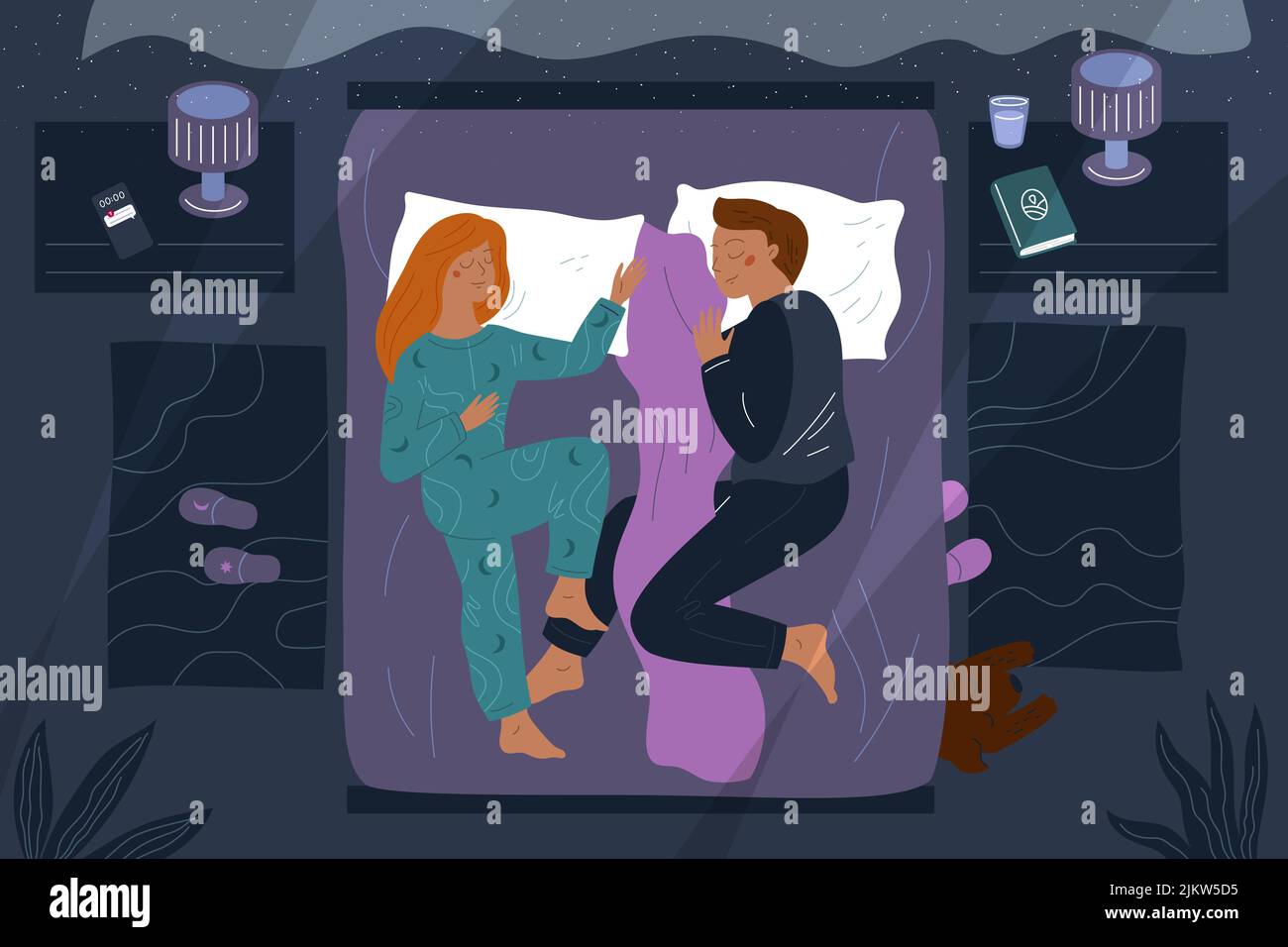Sleep In Bed Couple Night Sweet Dream Guy And Girl Sleeping In Dark