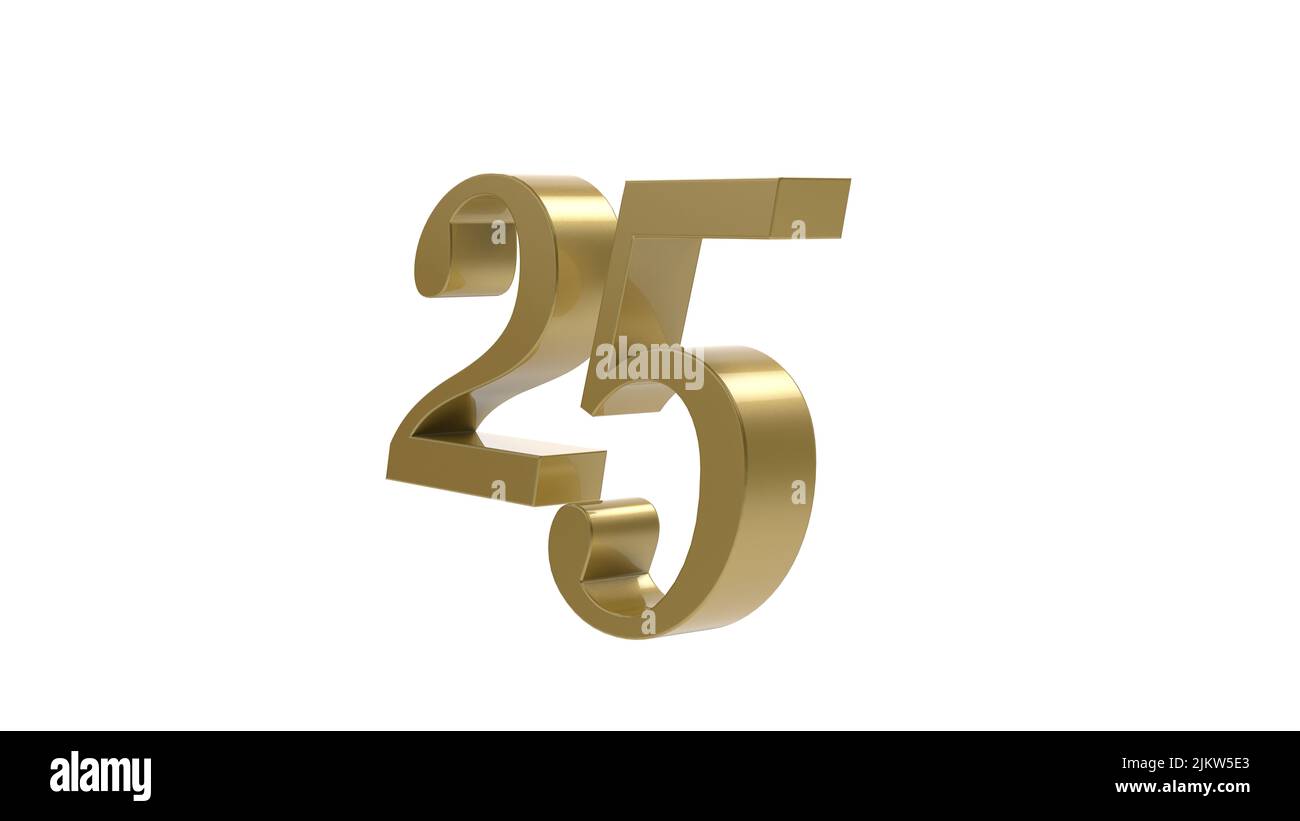 gold 25 number 3d illustration render Stock Photo - Alamy