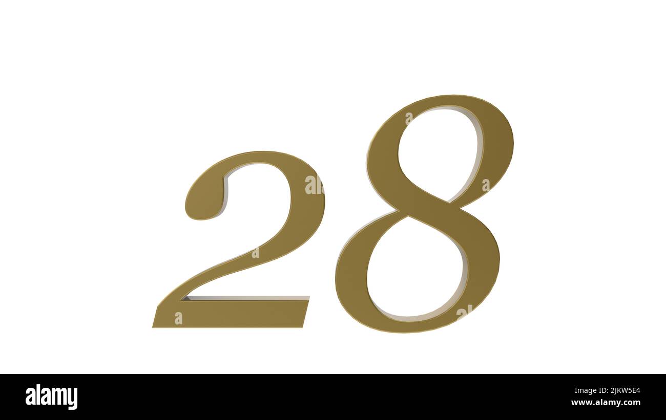 28 gold number 3d illustration render Stock Photo - Alamy