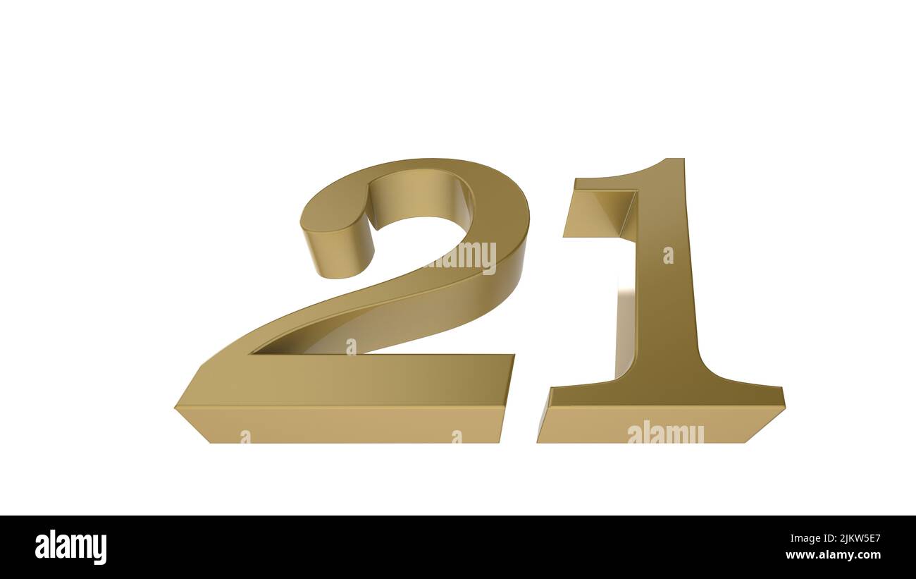 gold 21 number 3d illustration render Stock Photo - Alamy
